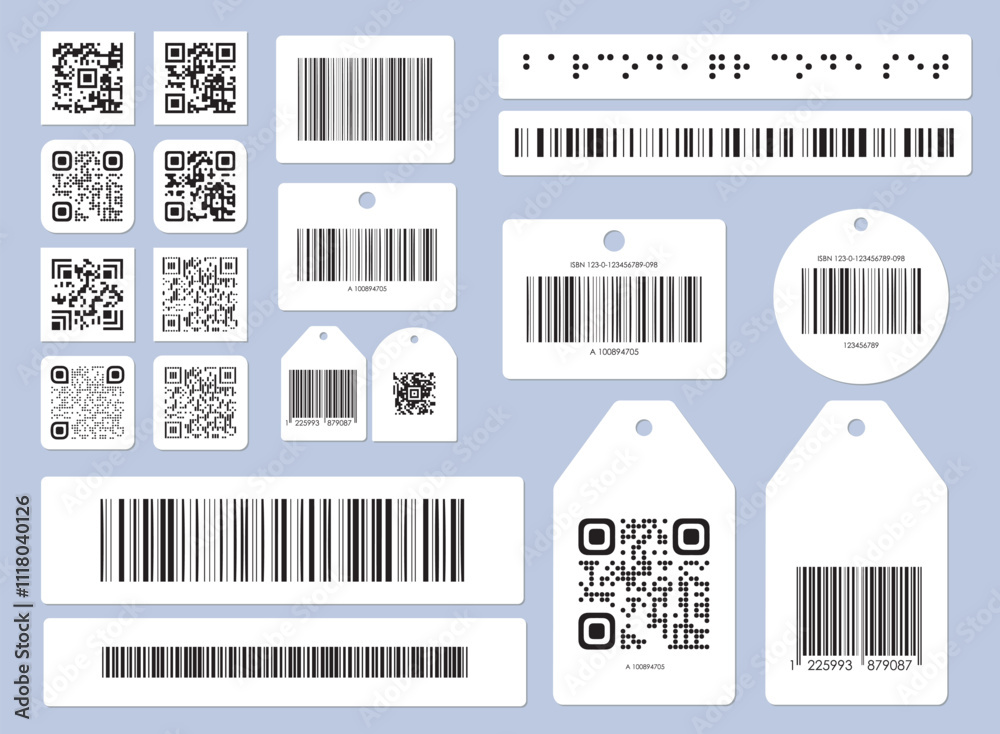 Barcode qr code set. Pack of barcode labels. Short link, wireless ...