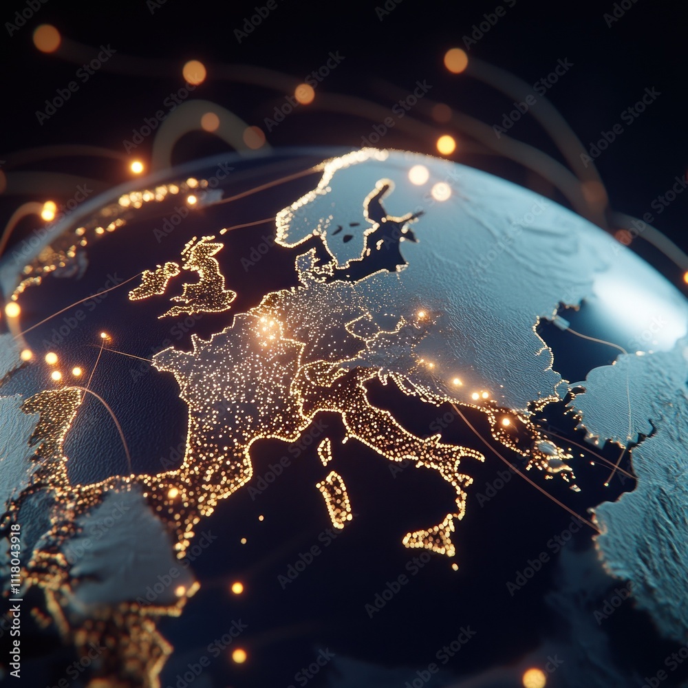 Europe map lighting up with digital network pathways Stock Photo ...