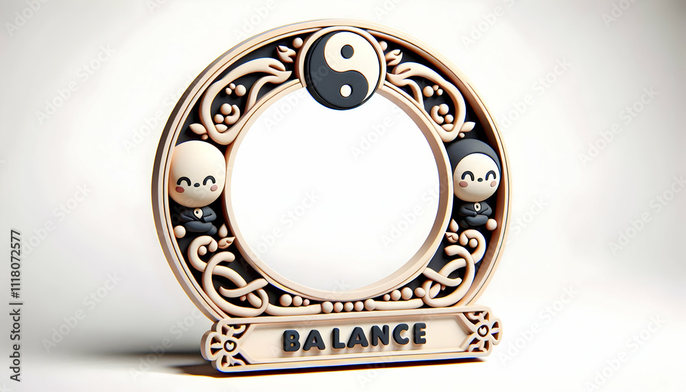 Stock-Illustration „3D Oval border frame with yin yang symbols and ...