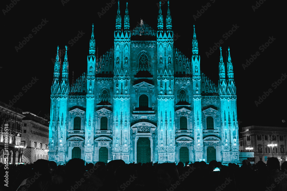 Duomo di Milano Illuminated at Night with Stunning Blue Lighting ...