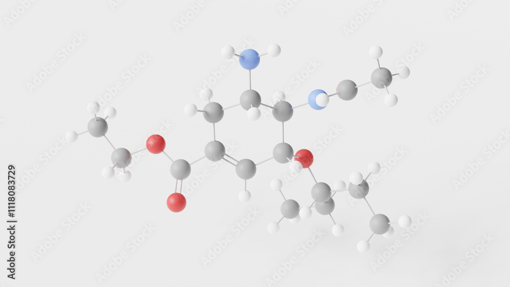 oseltamivir molecule 3d, molecular structure, ball and stick model ...