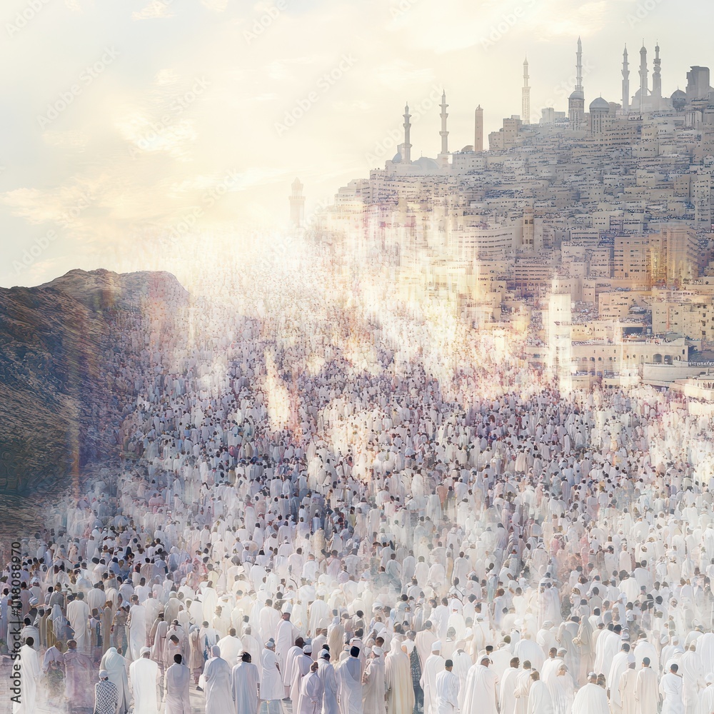 Stock-Illustration „Hajj rituals and significance depicted with a vast ...