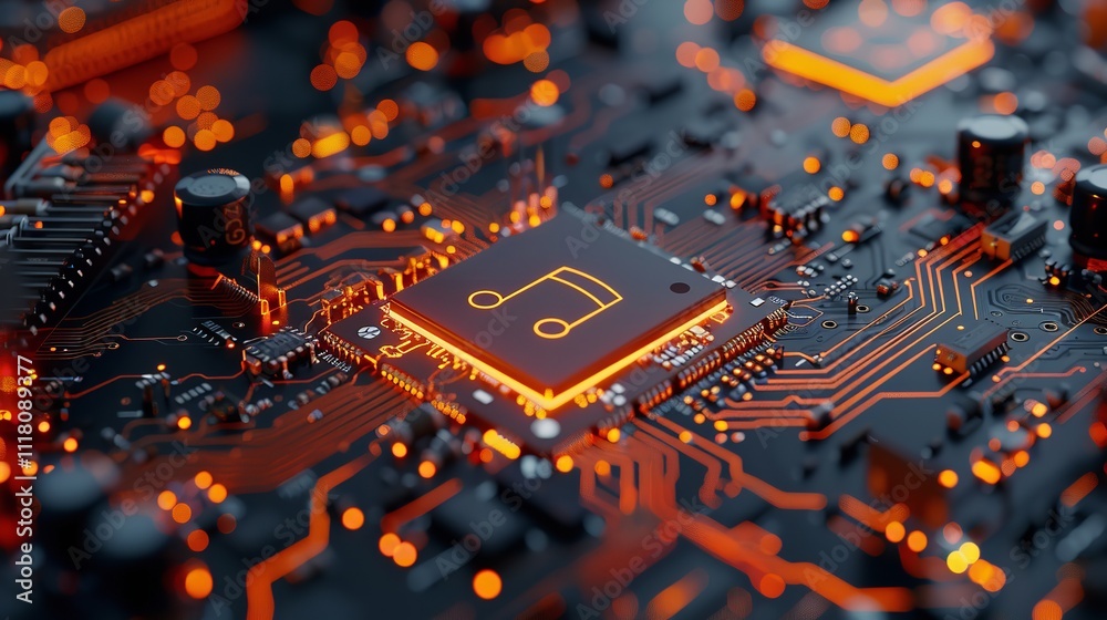 Audio Technology Concept with music symbol on a Microchip. Data flows ...