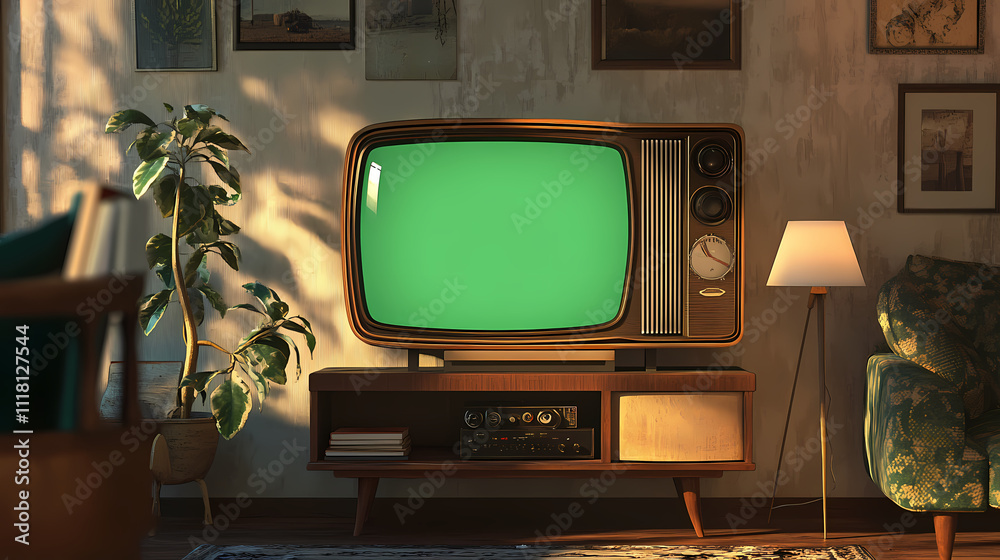 Antique tv with bold chroma key green screen for custom video edits ...