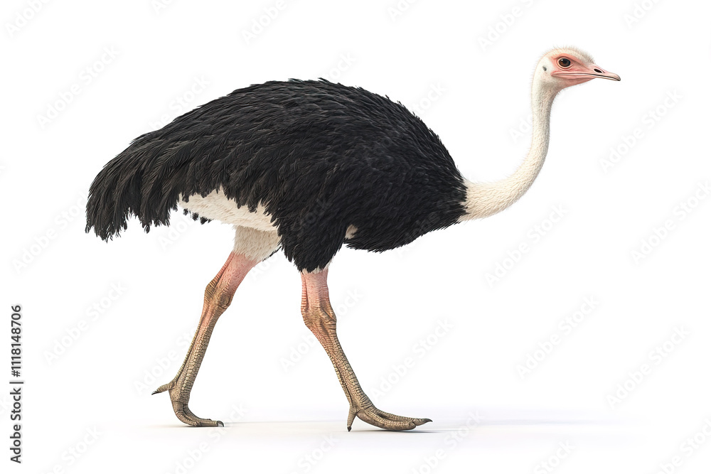 Side profile of a common ostrich walking gracefully, showcasing its ...