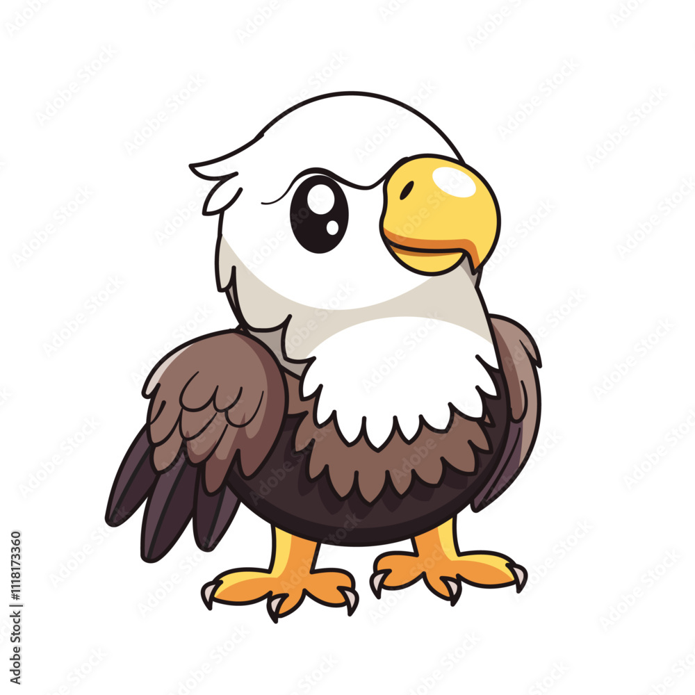 Cute Eagle Cartoon Kawaii Sticker. Character Vector Illustration Stock ...