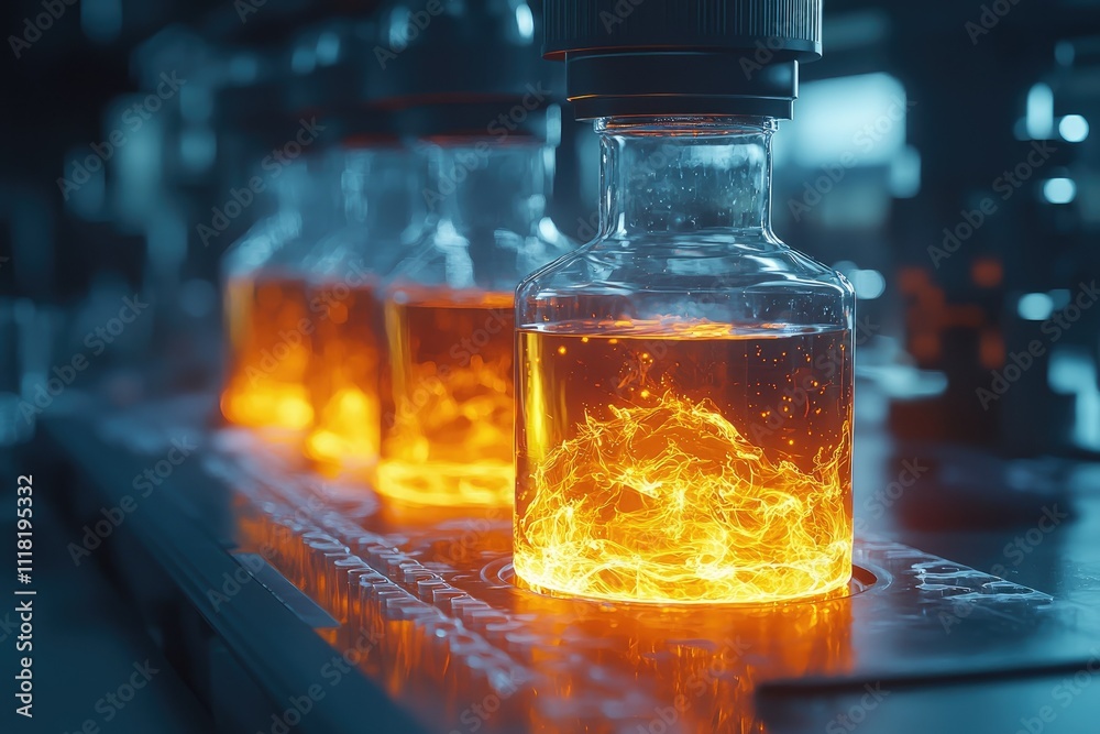 Plastic containers melting in a controlled lab environment, showing the ...