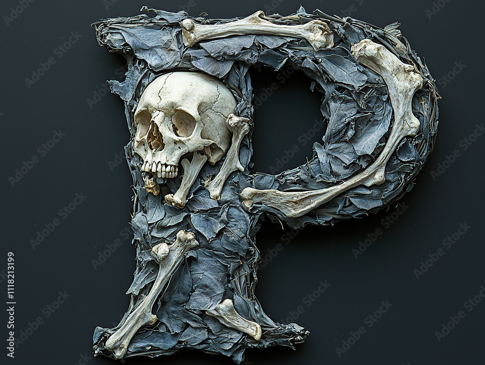 Stockillustratie alphabet, bones, letters, skeleton, spooky, eerie ...