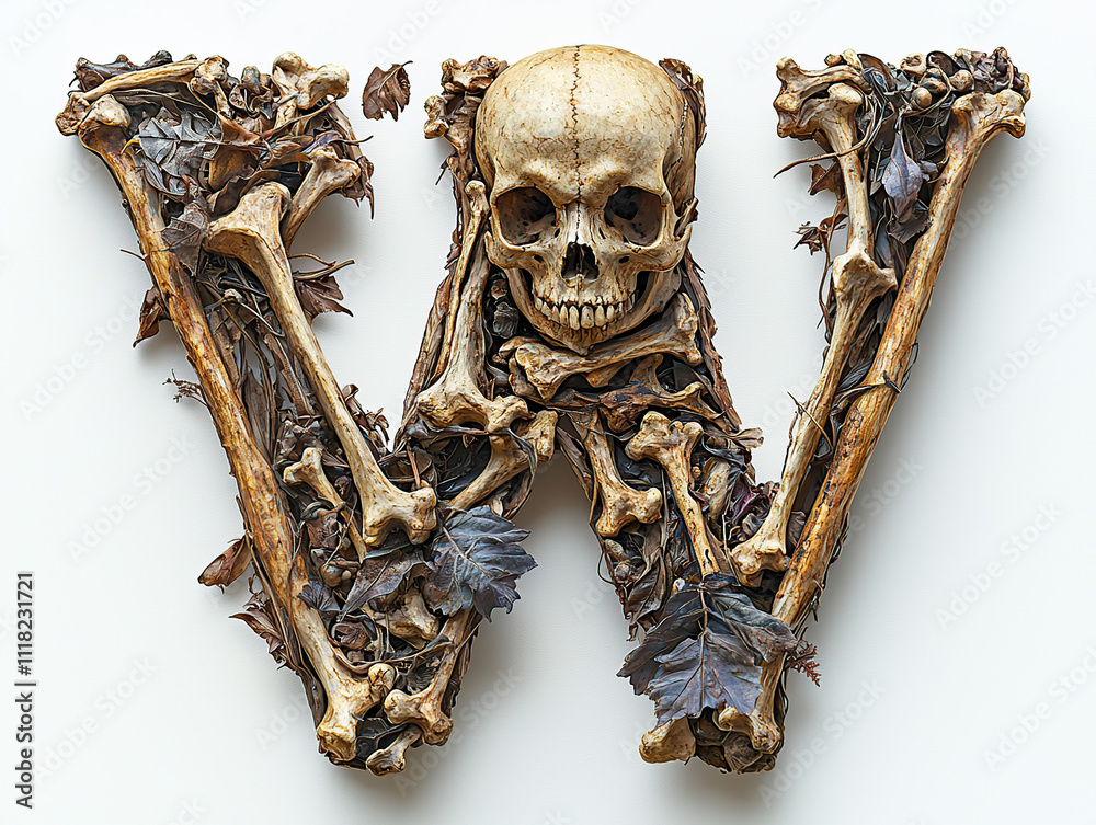 Ilustração alphabet, bones, letters, skeleton, spooky, eerie, creepy ...