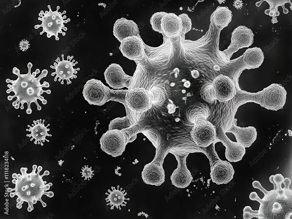 Microscopic view of avian influenza H5N1 virus. Transmission electron ...
