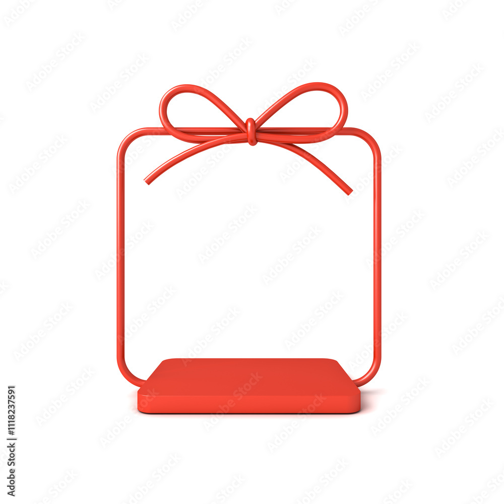 Blank red gift box product display mockup square podium or red present ...