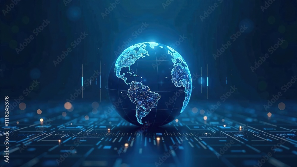 Blue Gradient Globe Background with Digital Lines - AI Art Stock ...