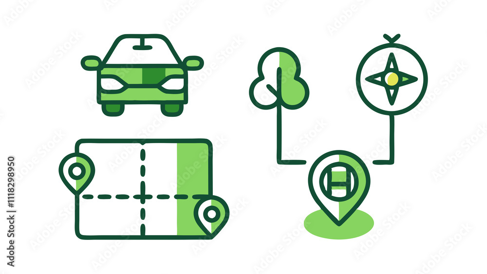Stylish and functional GPS and mapping icons for digital interfaces ...