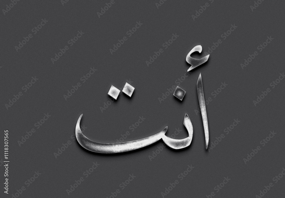 Chrome metal 3D Arabic Word design of Anta on grey background in Arabic ...