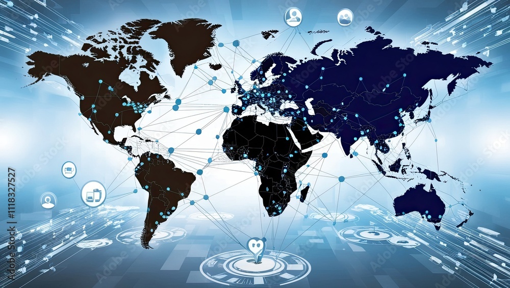 World map, global social network, technology background, symbolizing ...