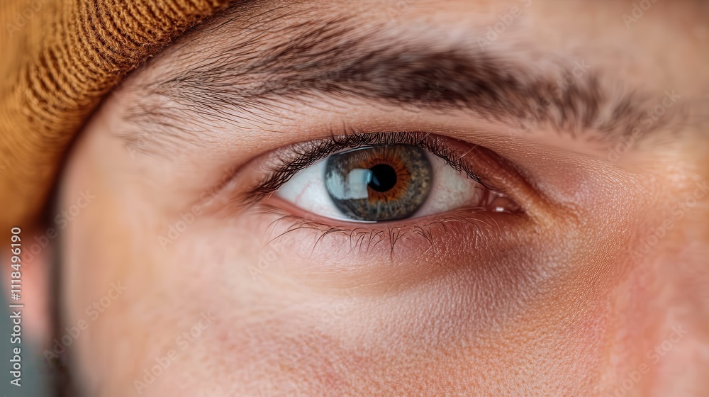 This breathtaking close-up shot focuses on the serene male eye under ...