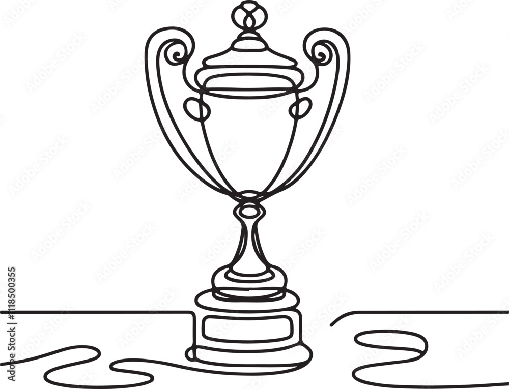 Minimalist Line Drawing of Trophy Cup Symbolizing Competition on White ...