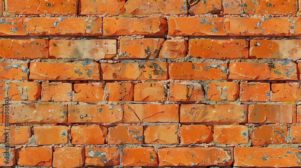 Seamless rough orange subway brick wall texture background with an old rustic grungy brickwork ...