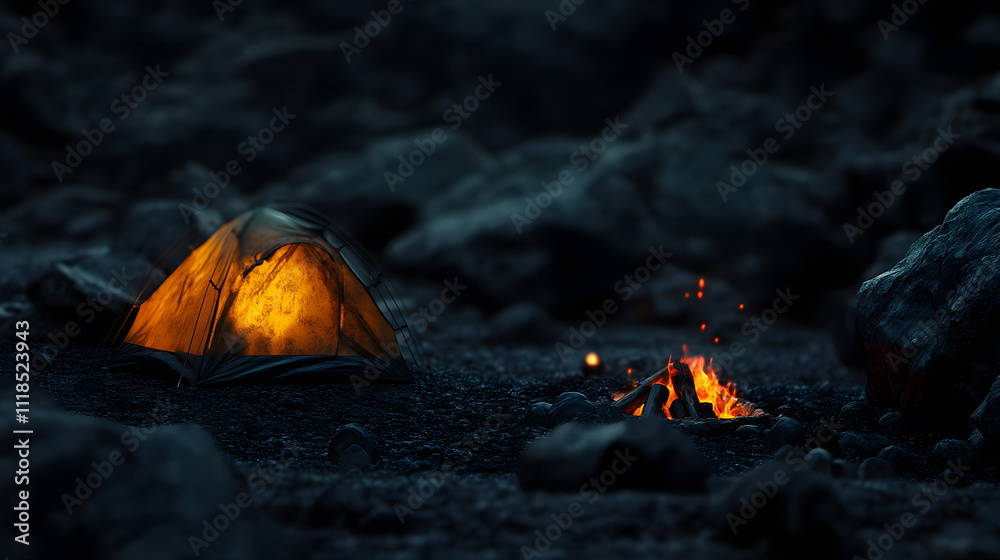 Rocky ground camping at night background mountain camping wallpaper ...
