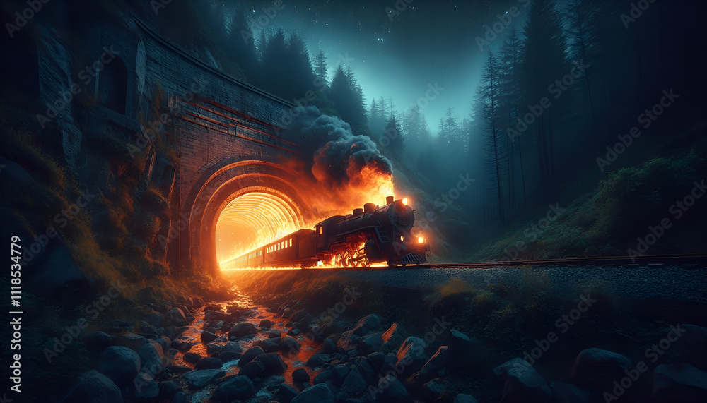 Vintage Night Mail Train Gliding Gracefully Through a Beautiful Starlit ...