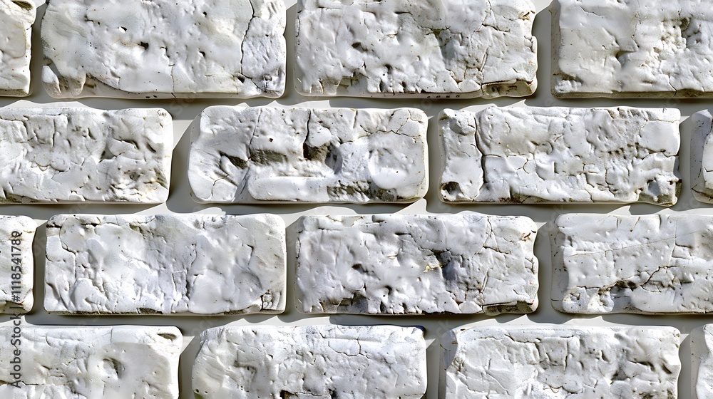 Seamless rough white subway brick wall texture background with a rustic grungy brickwork repeat ...