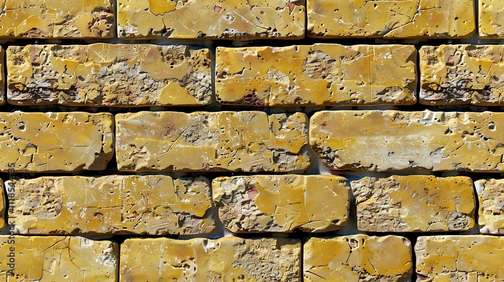 Seamless rough yellow subway brick wall texture background with a ...