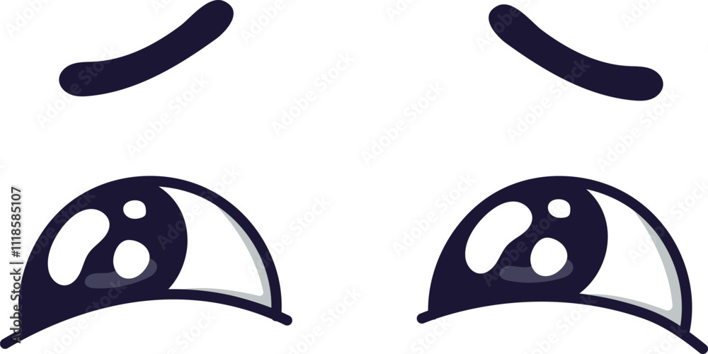 Two sad cartoon eyes are expressing sadness, looking down with eyebrows ...