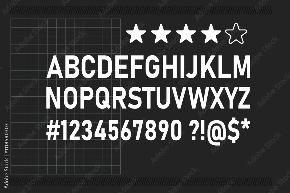 Vector template gird alphabet signs and numbers , 2d clipart image ...