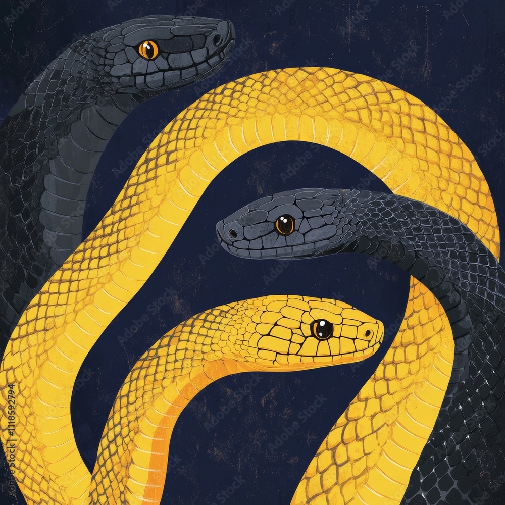 An animated side view of a venomous sea snake in a flat design ...