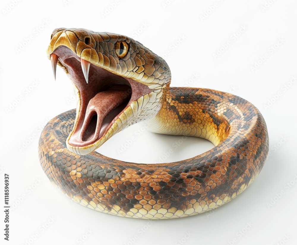The largest snake ever known, Titanoboa, stands alone against a white ...