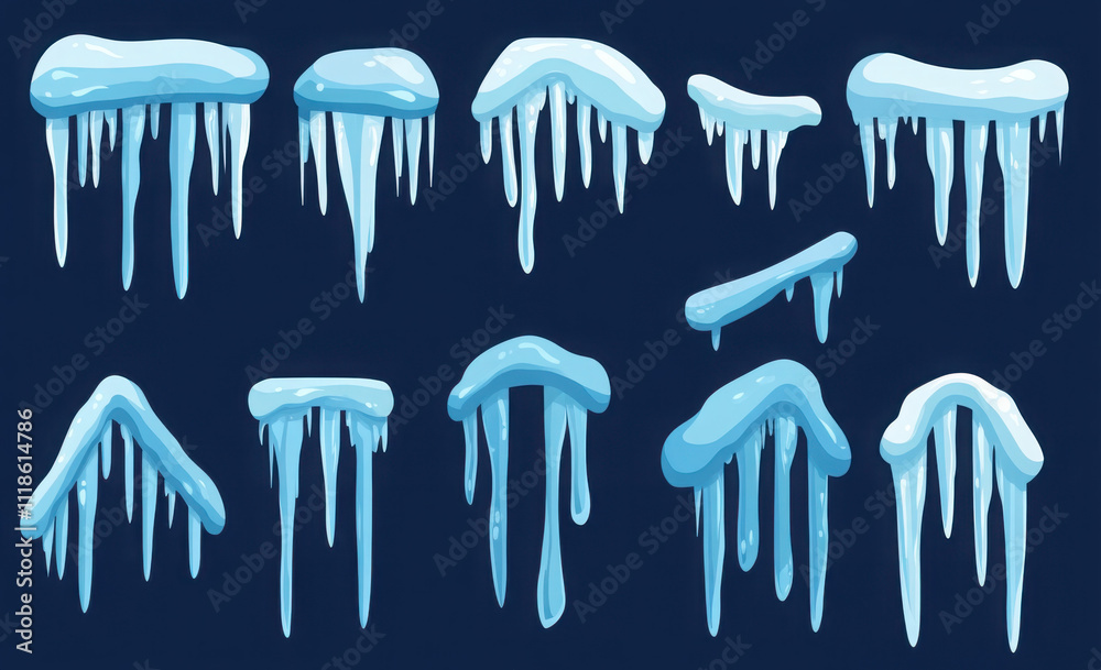 Snow roof cape. Snowfall winter snowdrift border frame collection ...