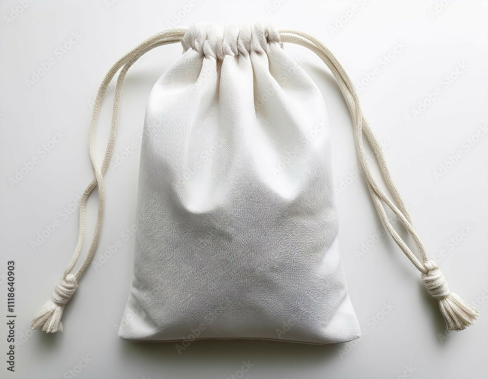 minimalist white drawstring bag showcased against a clean white ...