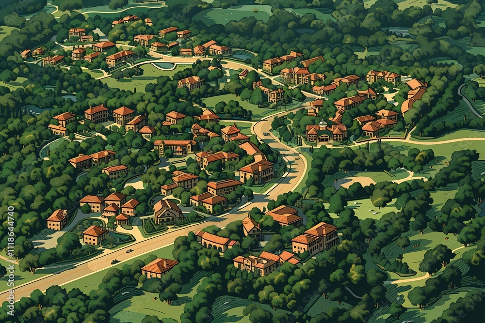 Urban road map detailing the layout of a planned city center with roads ...