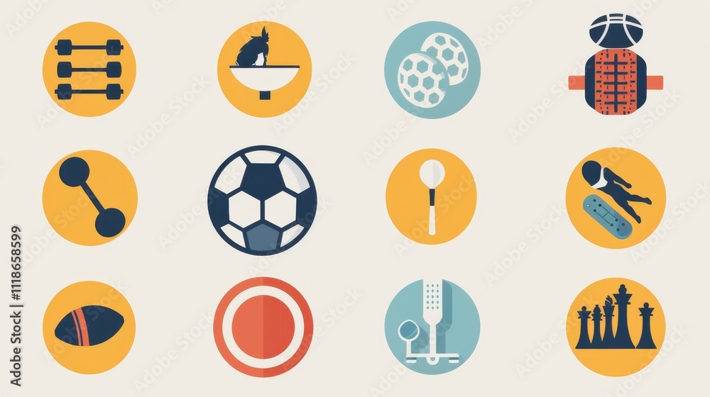 Editable line icon set of sports symbols, including football, cricket ...