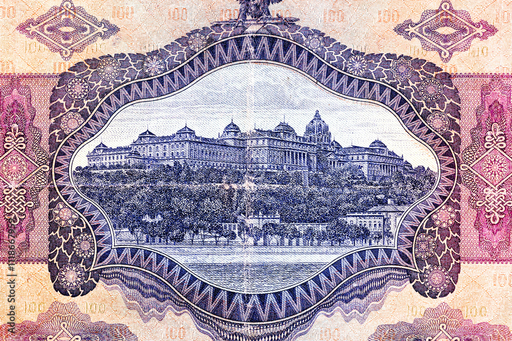 Vintage elements of old paper banknotes.Bonistics.Hungarian banknote at ...