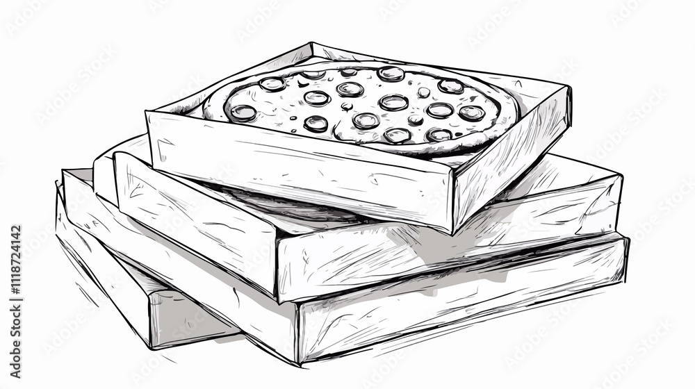 Stacked Pizza Boxes Outline Vector Illustration for Food Packaging ...