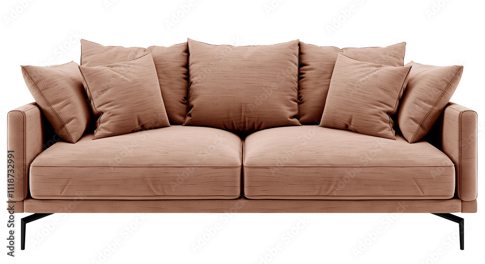 Modern large soft sofa front view isolated. Mocha Mousse color of year ...