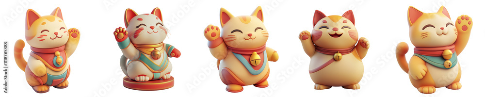 fengshui fortune cat - 3d Set on transparent background PNG file Stock ...