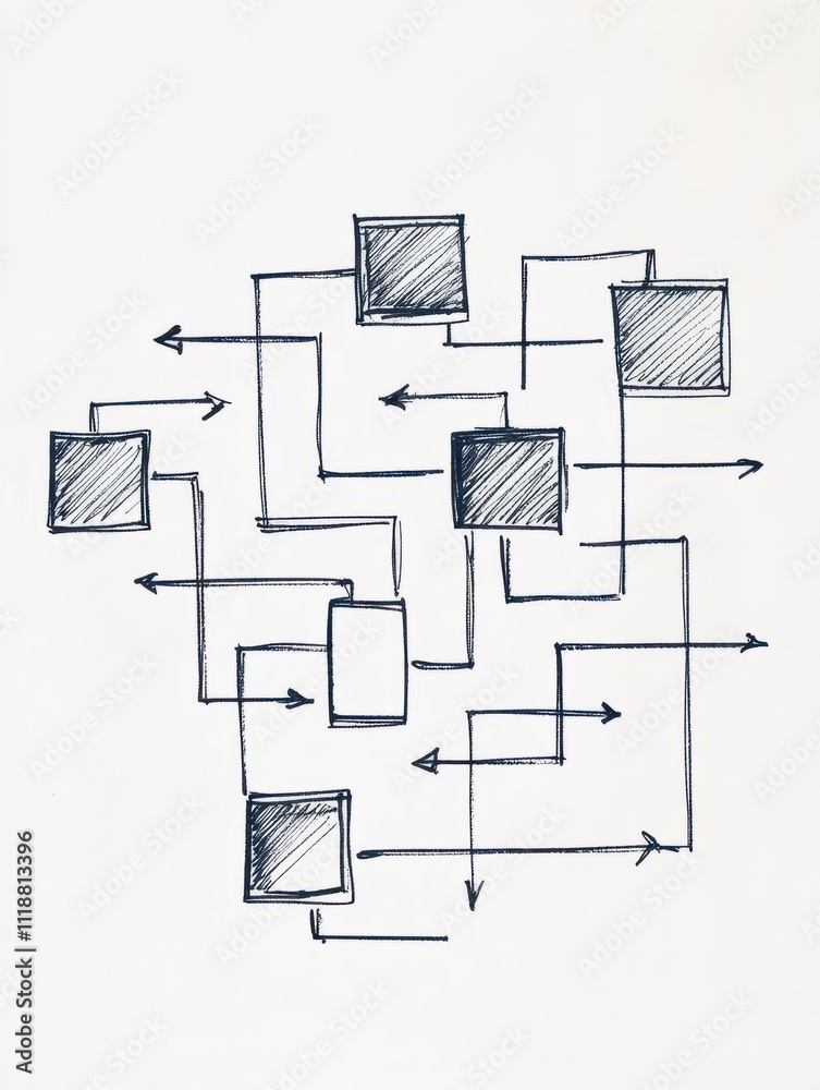 Mind map sketch. Hand drawn blank square diagram, mind mapping, flow ...