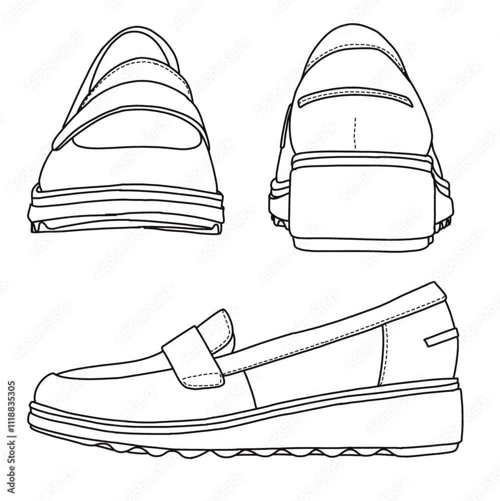 Women's Slip On Loafers Casual Shoes Line art, Technical sketch hand ...