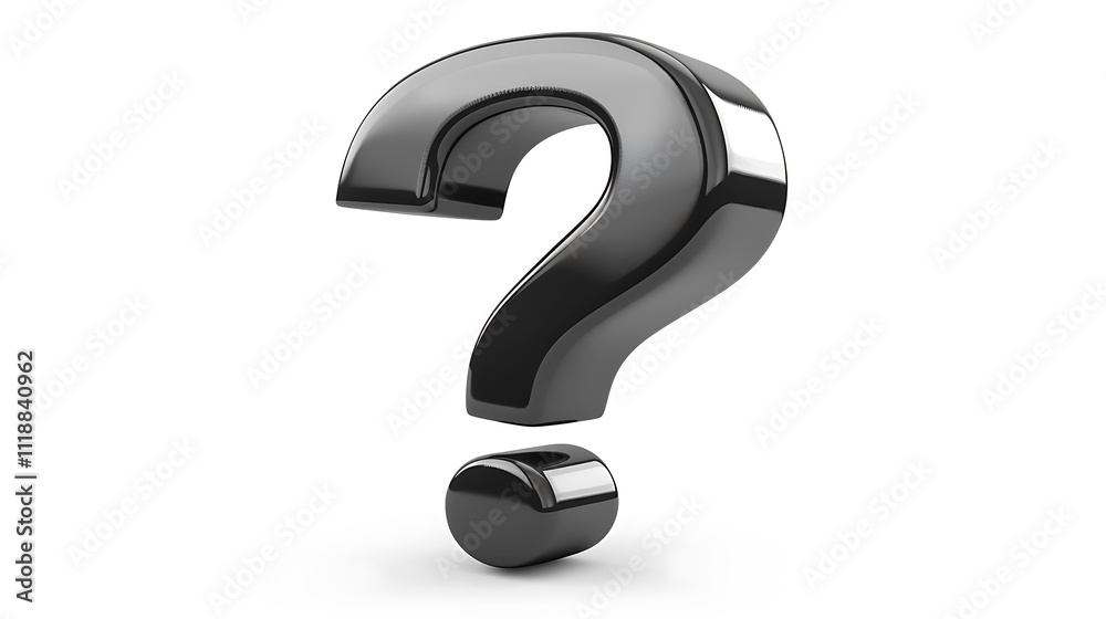 Render of a Black Question Mark Icon, Featuring a Bold, Glossy Finish ...