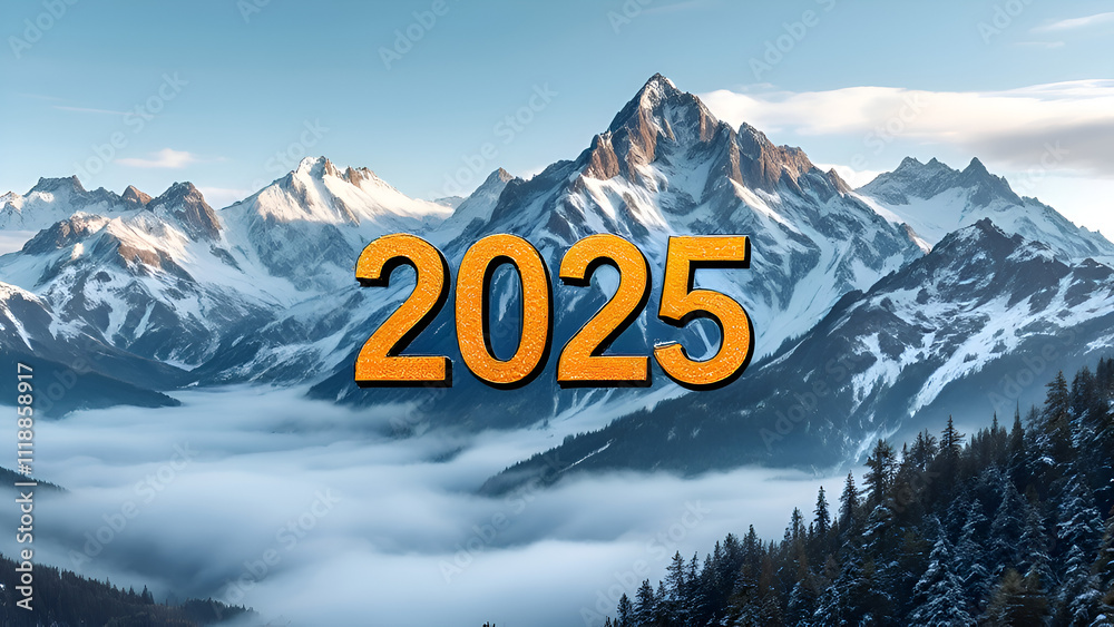 2025 text on mountain showing travel to mountains in 2025, journey ...