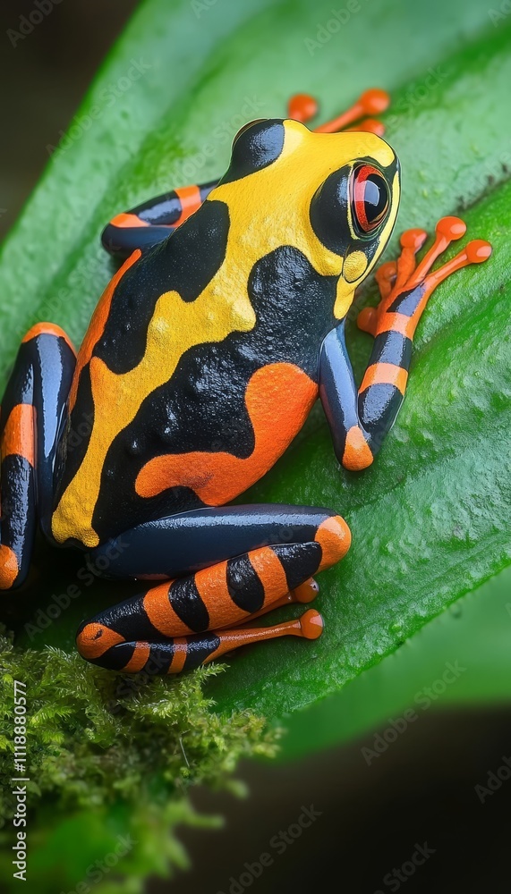 Vivid Poison Dart Frog Resting on Vibrant Green Leaf, Amazon Rainforest ...