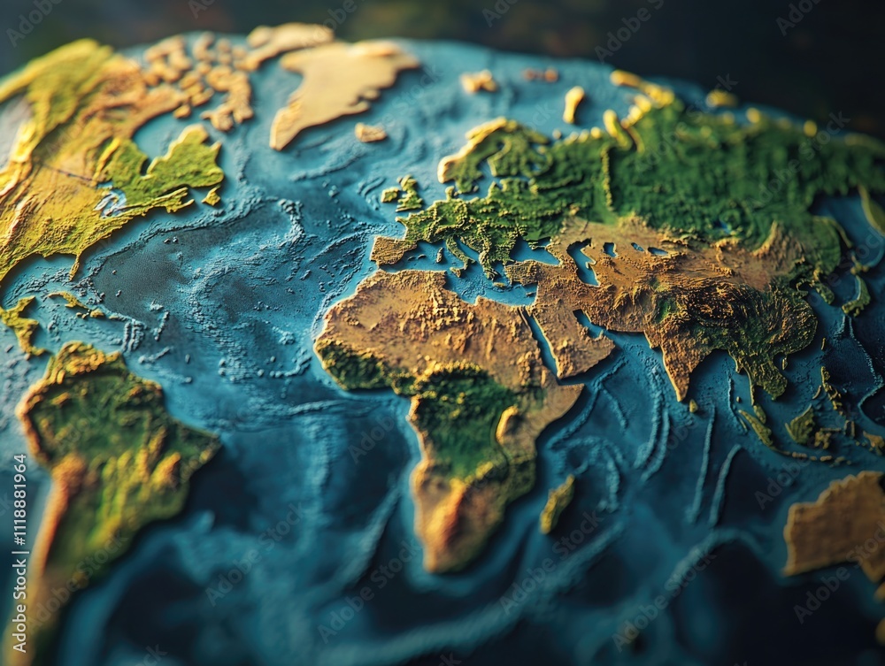 Vividly colored world globe showing the continents, oceans and major ...