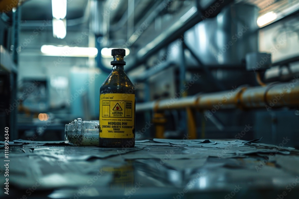 Perchloric acid container with oxidizer warning in laboratory scene ...