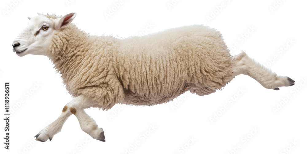 Jumping sheep isolated on transparent background, playful motion ...
