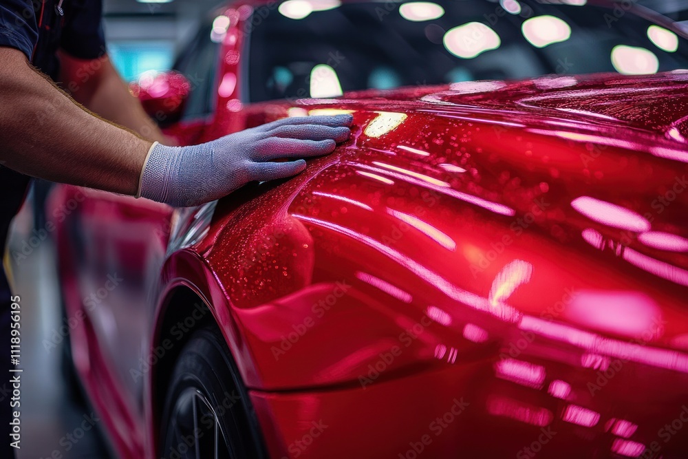 Stock-Foto „Mechanic Assessing Damage and Wrapping Sports Car with ...