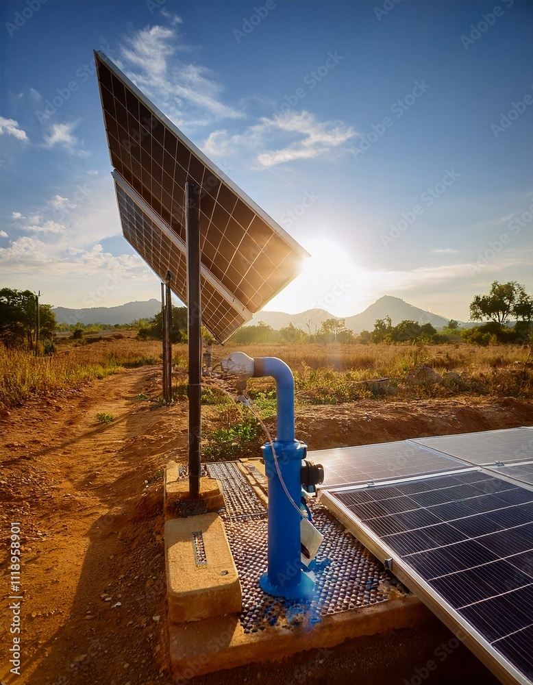 Generated imagePhotograph a solar-powered water pump in a rural setting ...