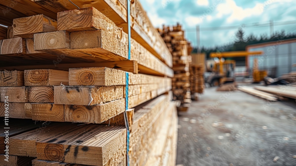 Stacks of Lumber and Plywood at a Construction Site Ready for Future ...