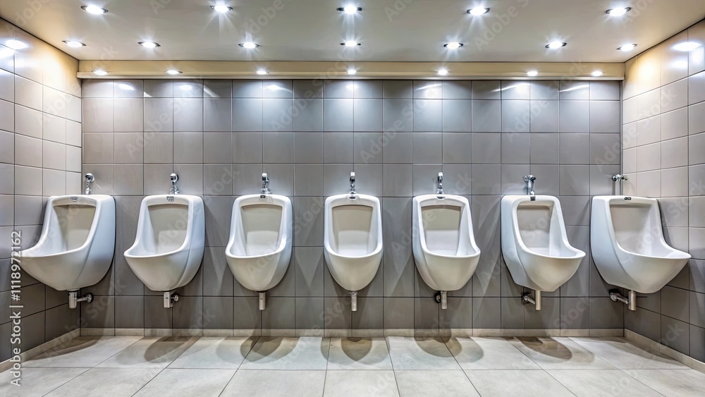 Urinals in a public toilet , bathroom, restroom, public, facility ...